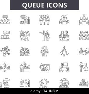 Icônes et signes vectoriels de ligne de file d'attente. Attente ...