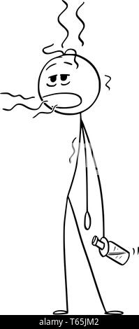 Un vecteur illustration de l'homme ivre avec une bouteille d'alcool ...