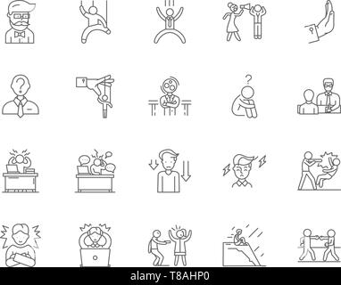 Icônes et signes de vecteur de ligne d'erreur. Défaut, patinage, raté ...