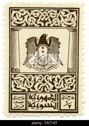 Timbres historiques de la Syrie, des armoiries nationales avec un aigle ...