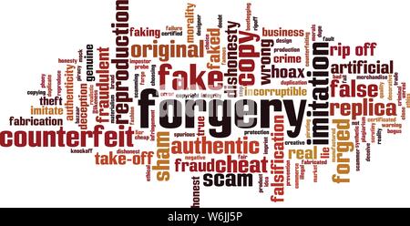 Mot faux concept cloud. Collage de mots à propos de la falsification ...