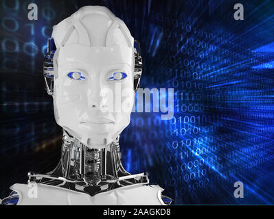 La tecnologia robot androide donna sfondo con un cyborg sci-fi girl 3D ...
