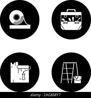 Ponteggio scaletta con il secchiello icona glyph. La pittura, la ...