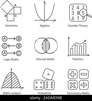 Icone lineari statistiche impostate. Probabilità, campionamento, dati ...