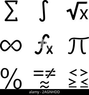 Matematica glifo set di icone. Algebra e geometria. Logic, discrete ...