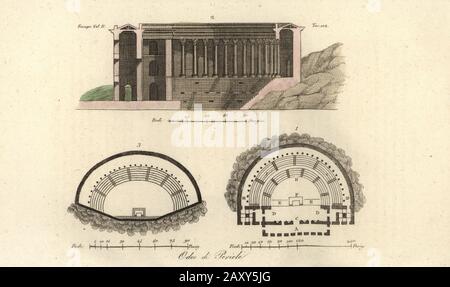 Piani e sezione dell'Odeon di Atene o Odeon di Pericle ad Atene, Grecia ...