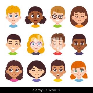 Avatar carini per bambini. Volti del bambino della scuola, ritratti dei ...