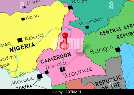 Camerun Mappa Politico con capitale Yaoundé, confini nazionali più ...