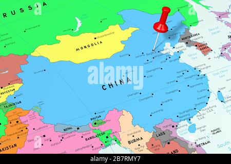 Cina mappa politico con capitale Pechino, confini nazionali importanti ...