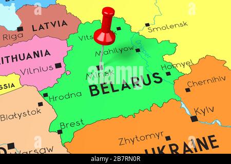 La Bielorussia Mappa Politico con capitale Minsk, confini nazionali ...