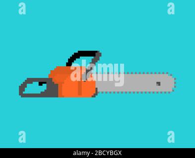 Chainsaw pixel art. Lumberjack utensile 8 bit. Illustrazione vettoriale ...