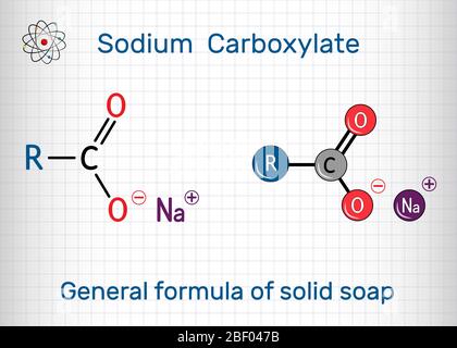 Formula generale della molecola di sapone solido. Carbossilato di sodio ...