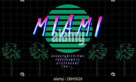 Retrowave synthwave vaporwave font in anni ottanta stile. Design ...
