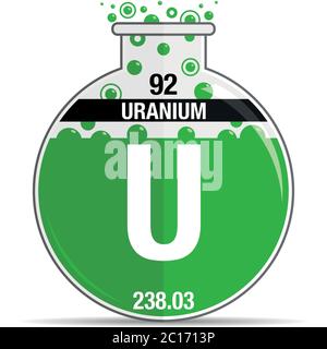 Simbolo dell'uranio sul pallone chimico. Elemento numero 92 della ...