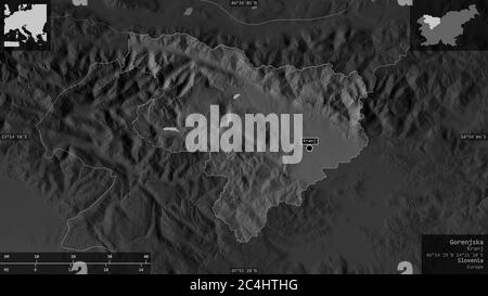 Gorenjska, regione statistica della Slovenia. Mappa in scala di grigi ...