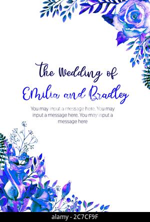 Cornice incorniciata con fiori di rosa blu. Poster dei fiori, invito ...