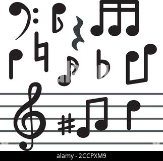 Note musicali e set di segni. disegnati a mano il simbolo di musica ...