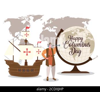 Cristoforo Colombo cartoon con telescopio e disegno vettoriale della ...