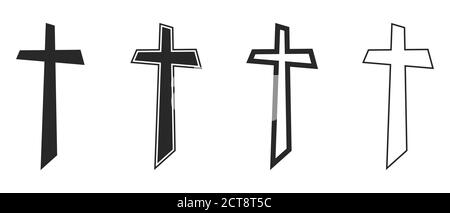Croci cristiane set di icone di contorno. Forme differenti. Isolato su ...