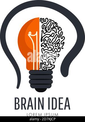 Logo con una metà della lampadina e cervello isolato su sfondo bianco ...