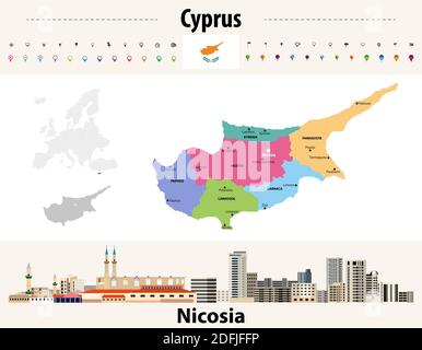 Cipro mappa politica delle divisioni amministrative - distretti. Mappa ...