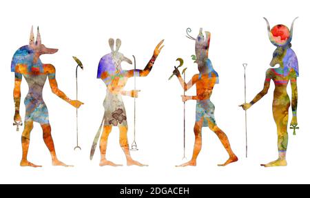 Divinità egizie e la Dea - Anubis, Seth, Horus e Hathor Foto stock - Alamy