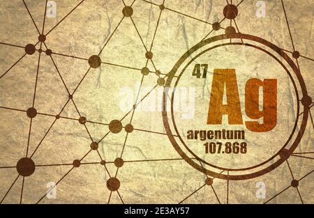 Elemento chimico in argento, segno con numero atomico e peso atomico ...