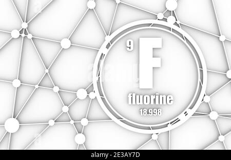 Elemento chimico fluoro, segno con numero atomico e peso atomico ...