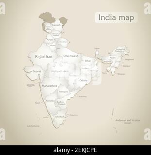 India mappa, divisione amministrativa con nomi, carta bianca blu ...