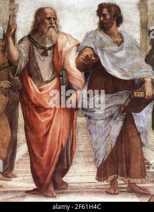 Scuola di Atene affresco con famosi filosofi greci: Platone, Aristotele ...