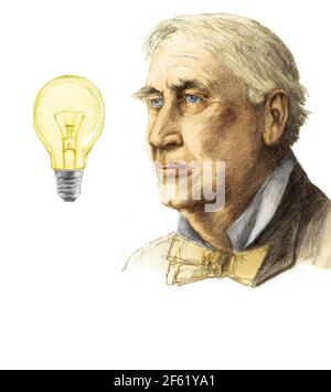 Thomas Edison, (1847-1931), inventore americano, con il suo, fonografo ...
