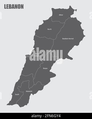 Mappa del Libano. Mappa dei paesi grigi e bandiera vettore di ...