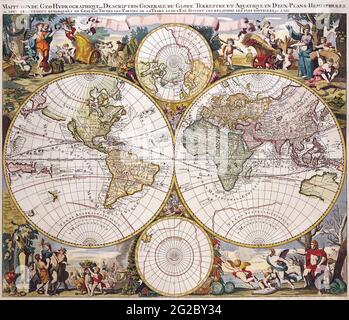 Mappe antiche del mondo doppio emisfero Mappa del mondo Samuel Dunn c ...