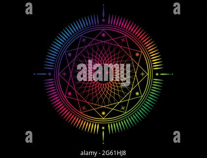 Icona mistica del sole segno geometria Sacra, simbolo raggi radiali ...