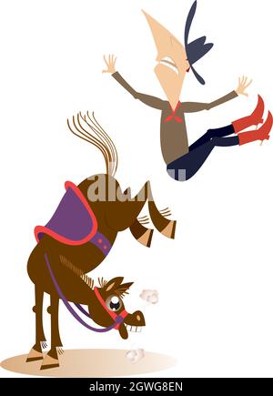 Il ciclista dei fumetti cade dall'illustrazione isolata del cavallo ...