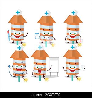 Dottore professione emoticon con personaggio cartoon festival razzo ...