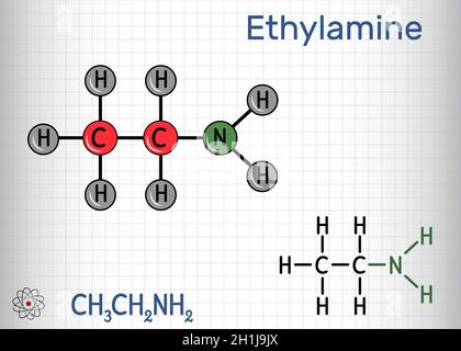 Etilammina, etanammina, amminoetano, molecola di etilammina. Si tratta ...