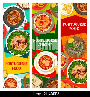Menu di piatti del ristorante di cucina portoghese. Stufato Caldeirada ...