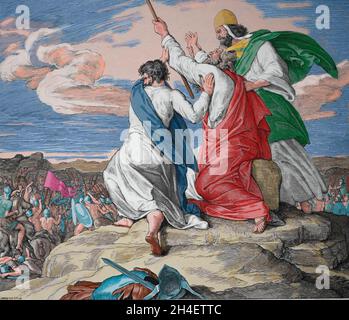 La battaglia di Refidim contro Amalek. Mosè mani erano supportati da ...