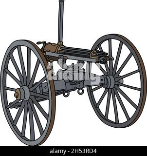 Il disegno a mano vettorizzato di una vecchia mitragliatrice a più ...