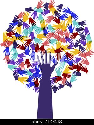 Simbolo di albero con colorati mani umane. Concetto illustrazione per ...