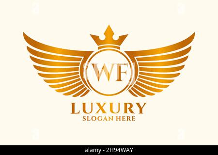 Luxury Royal Wing Letter WF crest Gold color Logo Vector, Victory logo ...