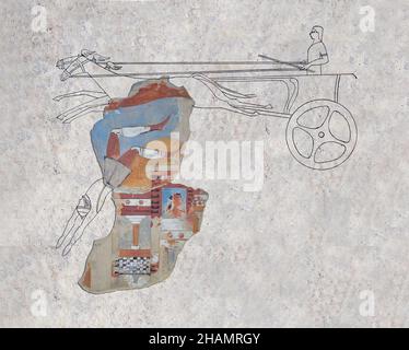 Affresco micenea pittura murale di un carro da tirinto, Grecia. Xiv ...