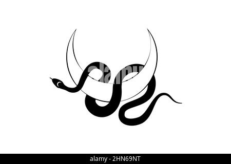 Serpente bianco sulla Luna Crescent e albero della vita. Geometria ...