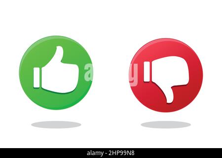 Pollice su cerchio verde e pollice giù su cerchio rosso icona vettore ...