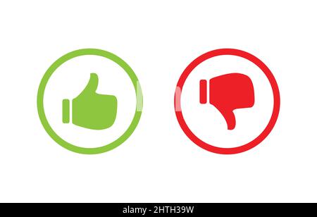 Pollice su cerchio verde e pollice giù su cerchio rosso icona vettore ...
