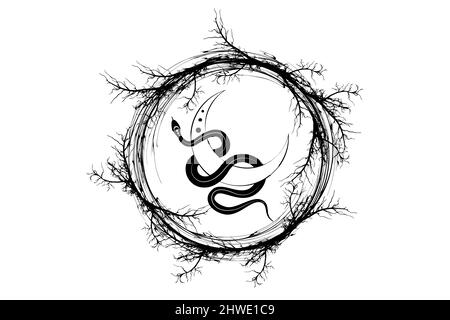 Serpente nero su Magic Mystic Crescent Moon. Geometria sacra ...