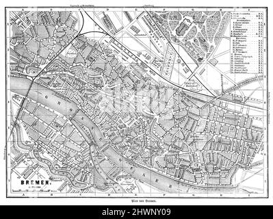 Mappa di Brema, , (Enciclopedia, 1893), Karte von Bremen, Carte de ...