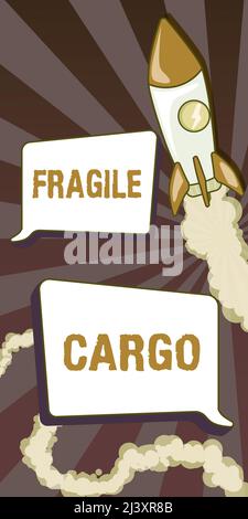 Cartello con la scritta fragile Cargo. Panoramica aziendale impugnatura ...