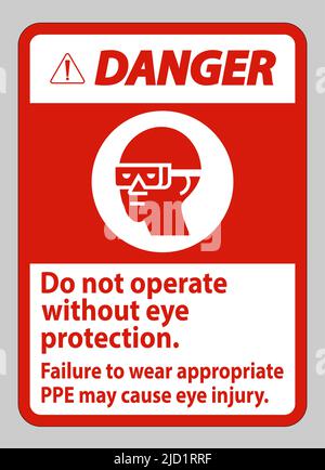 Cartello di pericolo non utilizzare senza protezione per gli occhi. La ...
